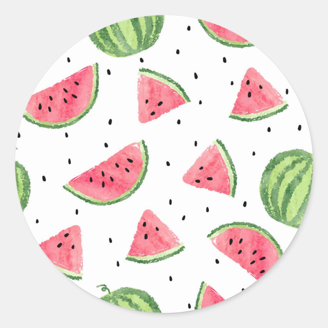 Neon Watercolor Watermelons Pattern Classic Round Sticker | Zazzle