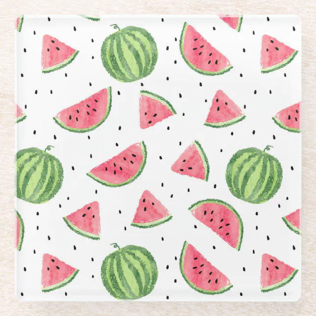 Neon Watercolor Watermelons Pattern Glass Coaster | Zazzle