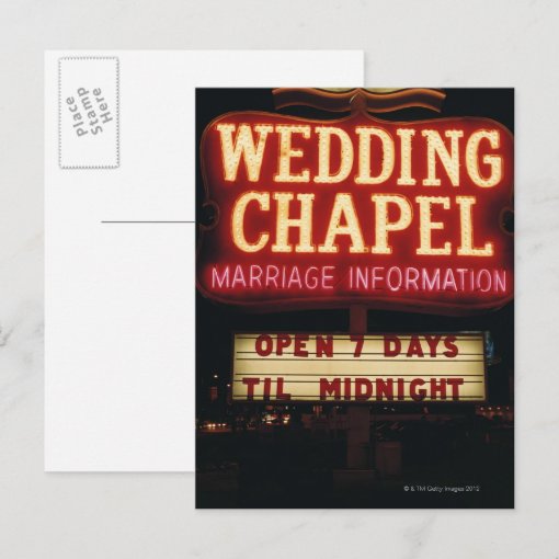 Neon Wedding Chapel Sign in Las Vegas, USA Postcard | Zazzle