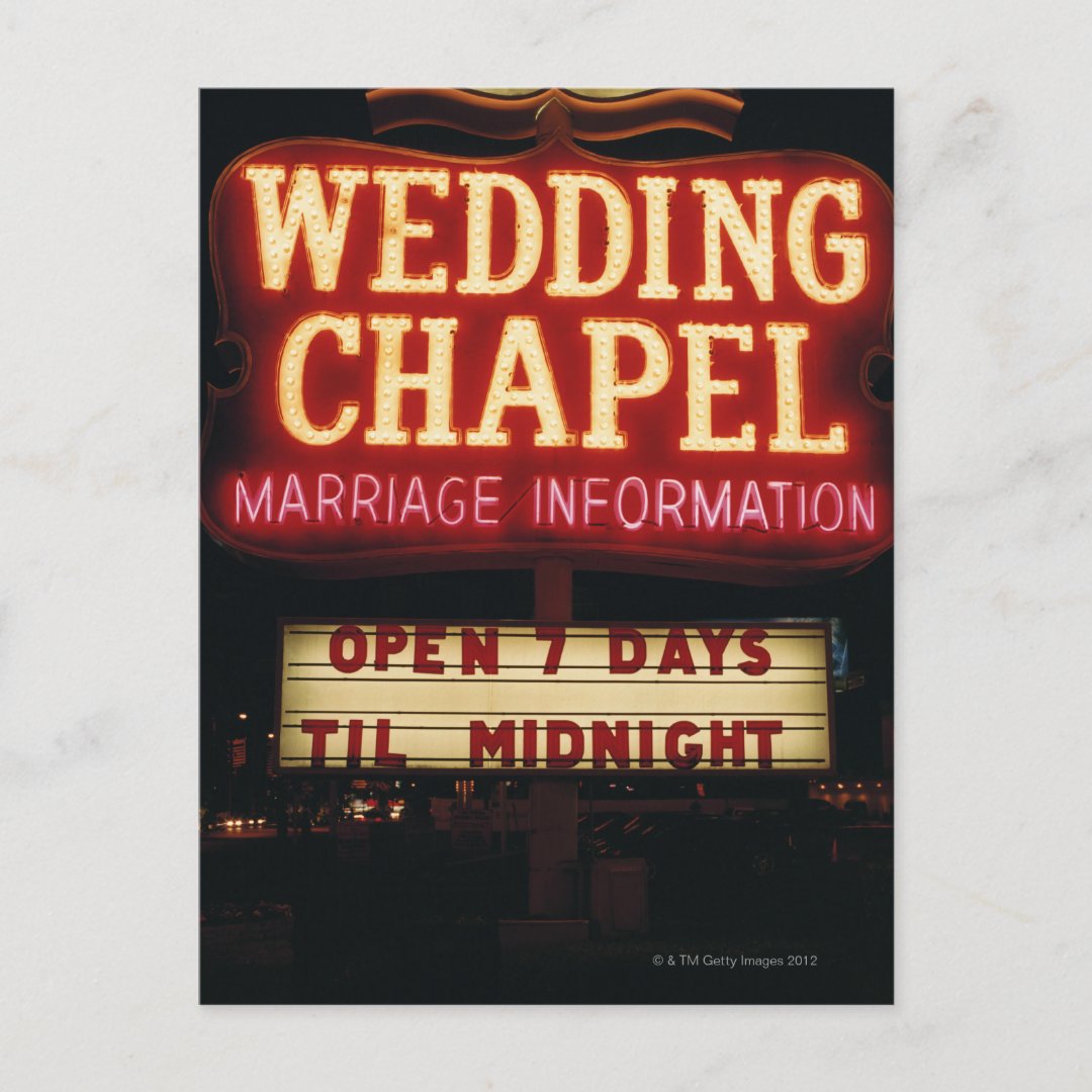 Neon Wedding Chapel Sign in Las Vegas, USA Postcard | Zazzle