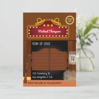 Neon Wild West Cowboy themed Graduation Party Invi Invitation | Zazzle