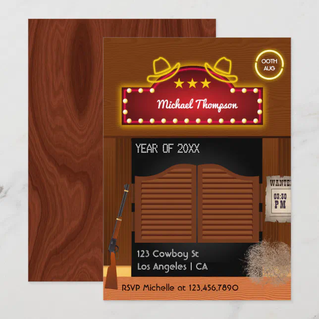 Neon Wild West Cowboy themed Graduation Party Invi Invitation | Zazzle