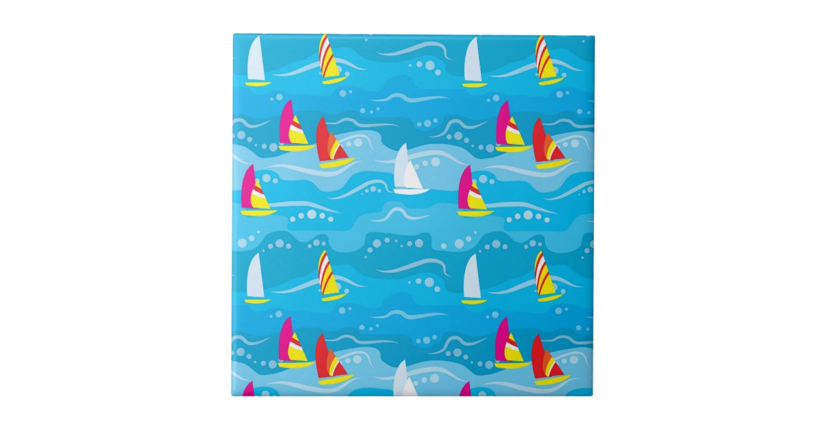 Neon Yacht Pattern Tile | Zazzle