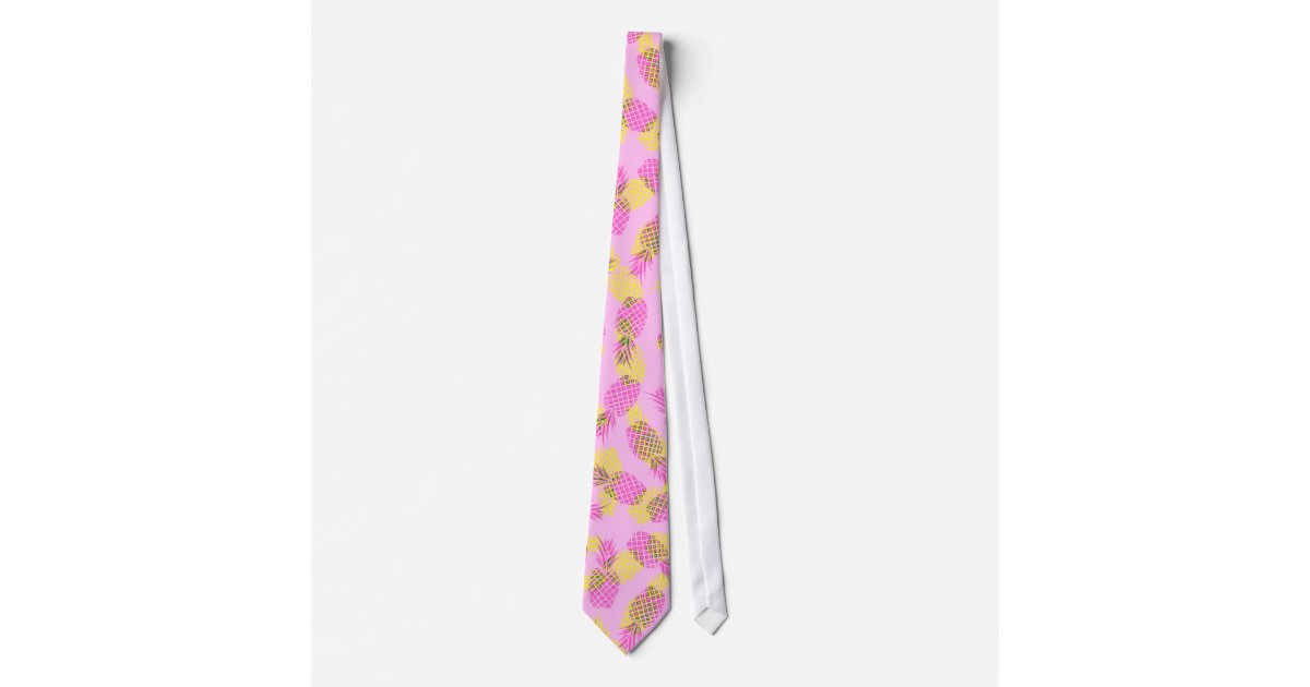 Neon Yellow and Pink Tropical Hawaiian Pineapples Tie | Zazzle