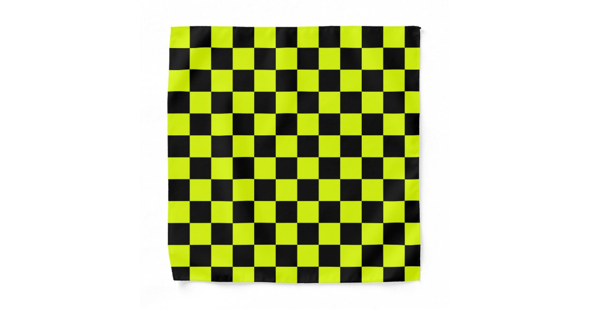 Neon Yellow Black Checkered Checkerboard Vintage Bandana | Zazzle