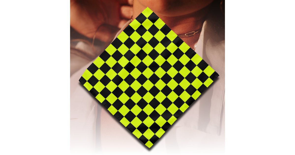 Neon Yellow Black Checkered Checkerboard Vintage Bandana | Zazzle
