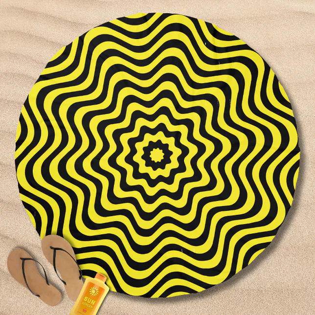 Neon Yellow Black Pattern Optical Illusion Custom Beach Towel | Zazzle