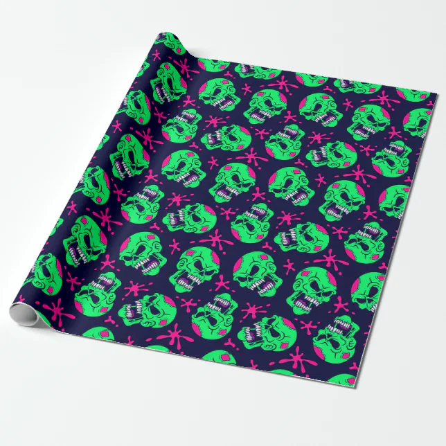 Neon Zombie Skulls Pattern Wrapping Paper | Zazzle