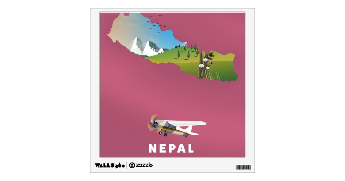 Nepal illustrated map poster wall decal | Zazzle