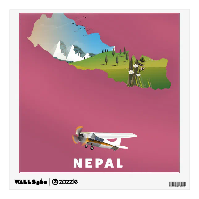Nepal illustrated map poster wall decal | Zazzle