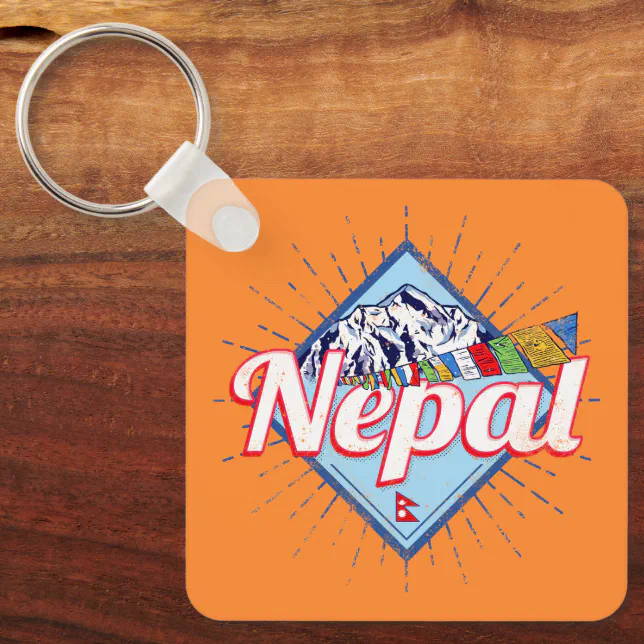 Nepal with Mountains Retro Flags Vintage Holiday Keychain | Zazzle