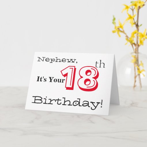 Nephew's 18th birthday greeting in red and black. card | Zazzle