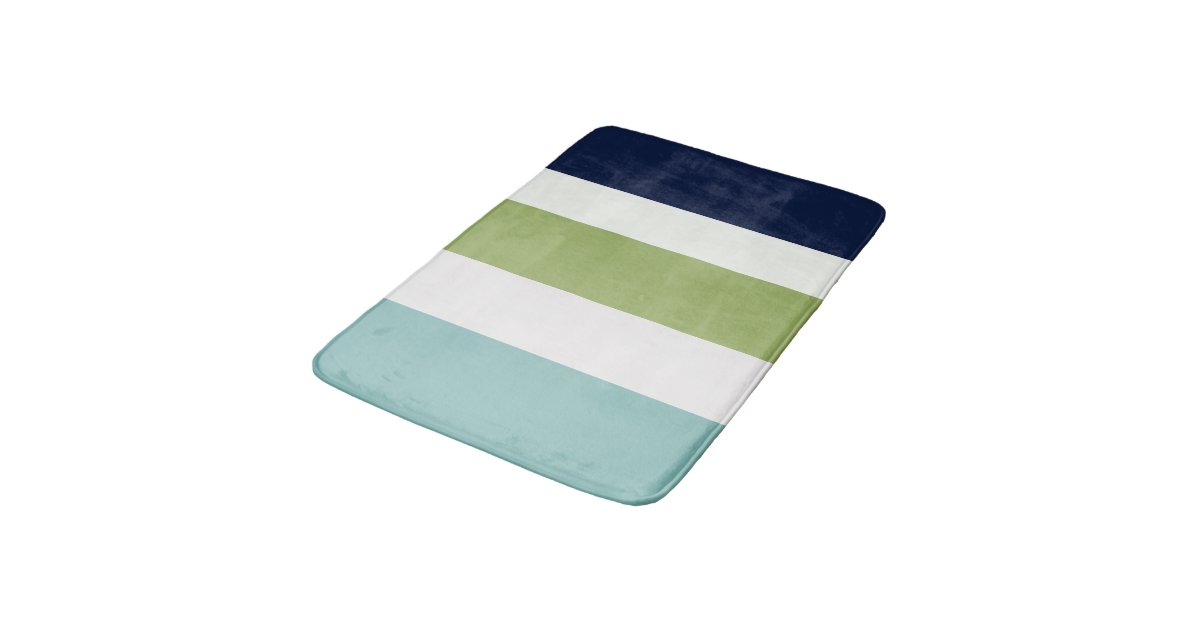 Neptune, Seashell, Green and Navy Stripes T Bath Mat | Zazzle