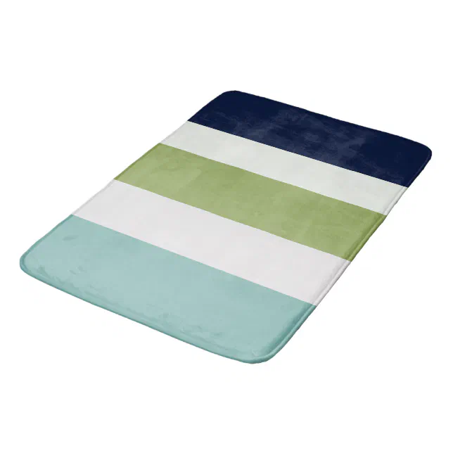 Neptune, Seashell, Green and Navy Stripes T Bath Mat | Zazzle