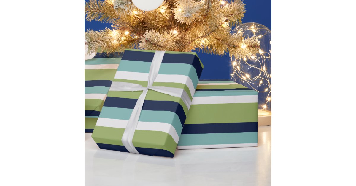 Neptune, Seashell, Green and Navy Stripes Wrapping Paper | Zazzle