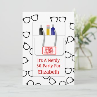 Nerd Glasses Pocket Protector Nerd Theme Party Invitation | Zazzle