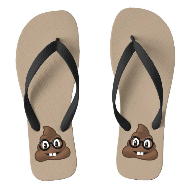 Nerd Glasses Poop Emoji Flip Flops | Zazzle