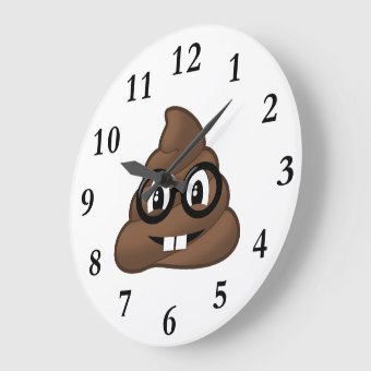 Nerd Glasses Poop Emoji Large Clock | Zazzle