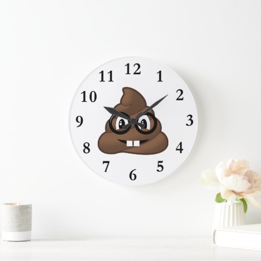 Nerd Glasses Poop Emoji Large Clock | Zazzle