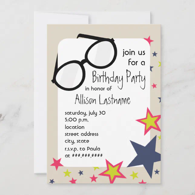 Nerd Glasses & Stars Birthday Party Invitation | Zazzle