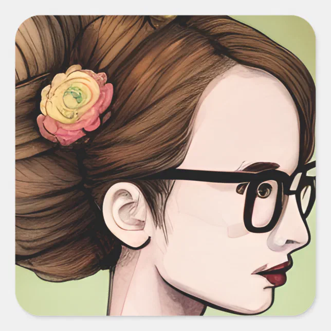 Nerdy Asian Girl | Smart Lady Artsy Square Sticker | Zazzle