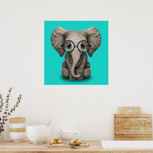 Nerdy Baby Elephant Wearing Glasses Poster | Zazzle