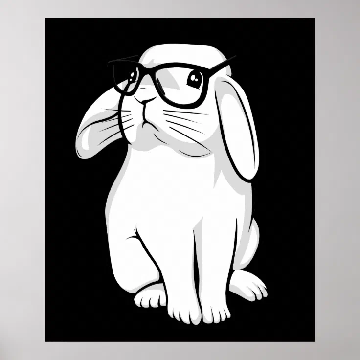 Nerdy Rabbit Cute Bunny Pet With Glasses Poster | Zazzle