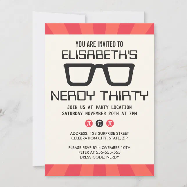 Nerdy thirty birthday party with geeky glasses invitation | Zazzle