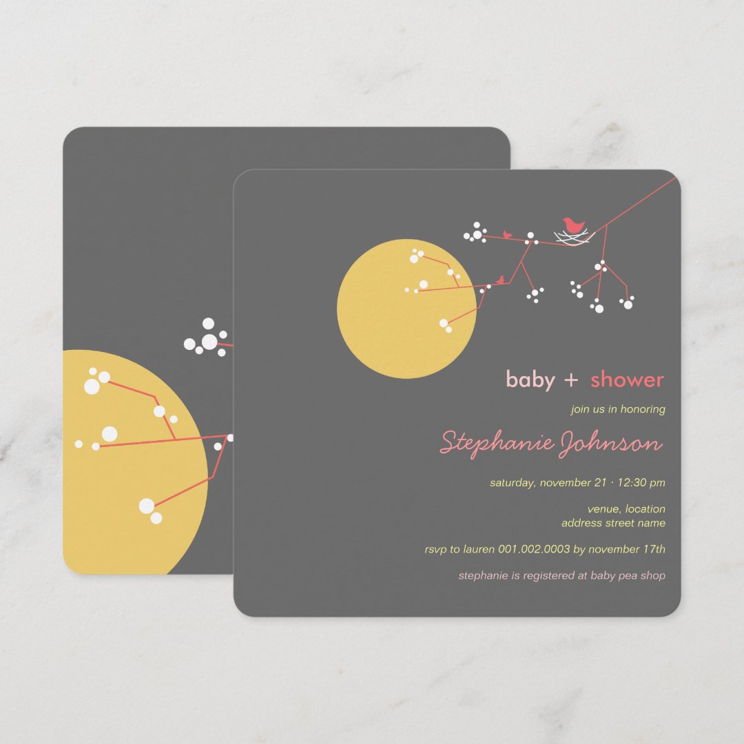 Nesting Bird Family Tree Simple Chic Baby Shower Invitation | Zazzle