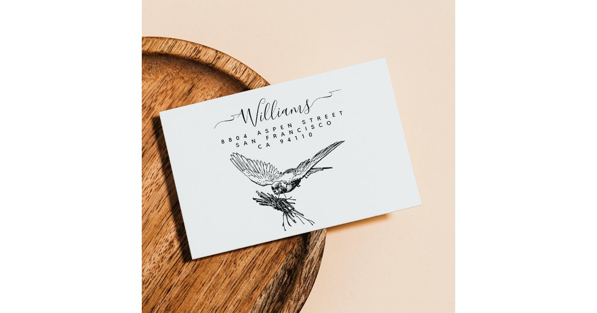 Nesting Bird Modern Script Family Return Address Rubber Stamp | Zazzle