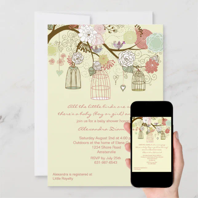 Nesting Floral Baby Shower Invitation | Zazzle