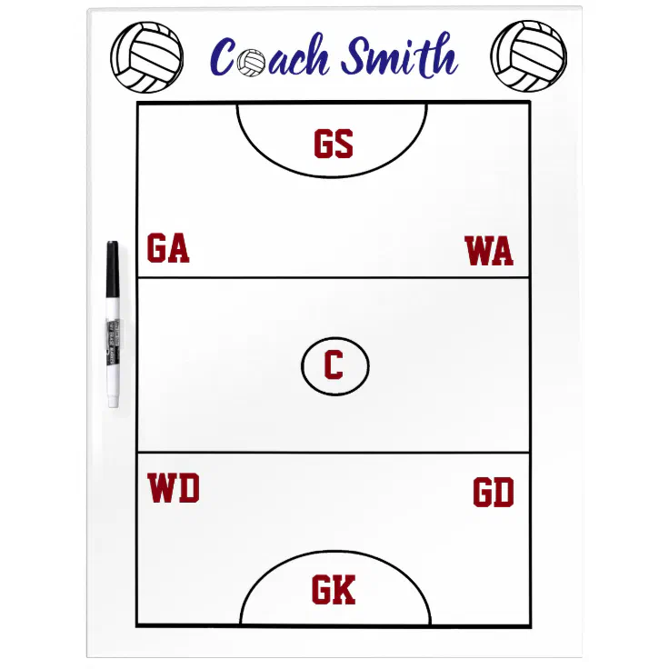 Netball Court Layout Positions Personalized Coach Dry Erase Board | Zazzle