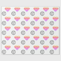 Netball Heart and Ball Design Wrapping Paper | Zazzle