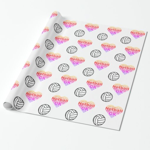 Netball Heart and Ball Design Wrapping Paper | Zazzle