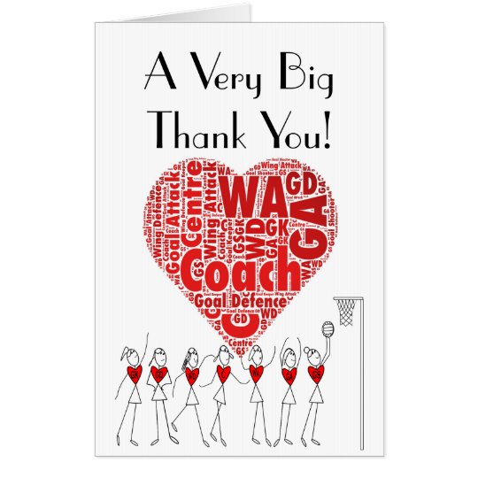 Netball Heart Coach Thank You Huge Greeting Card | Zazzle.com