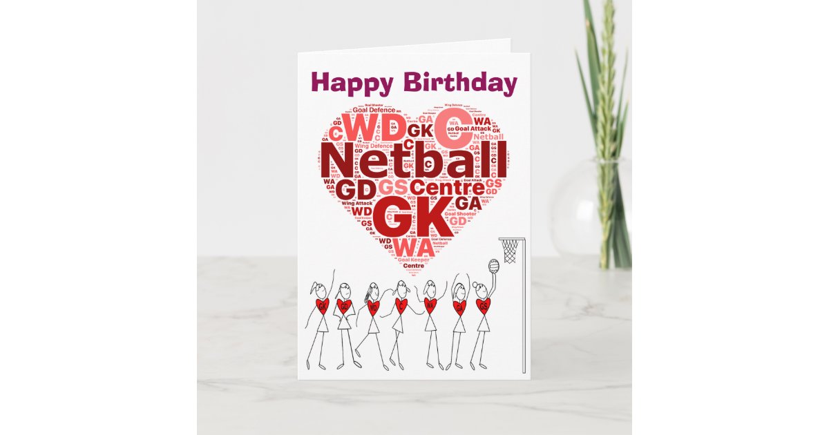 Netball Heart Positions Happy Birthday Card | Zazzle