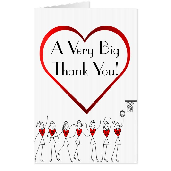Netball Heart Thank You Coach Big Greeting Card | Zazzle