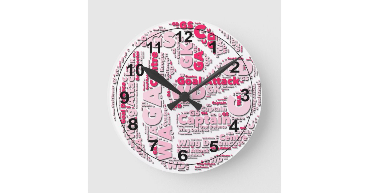Netball Positions Ball Design Round Clock | Zazzle