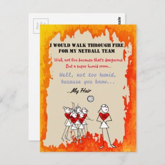 Netball Positions Stick Figures With Funny Quote Postcard | Zazzle