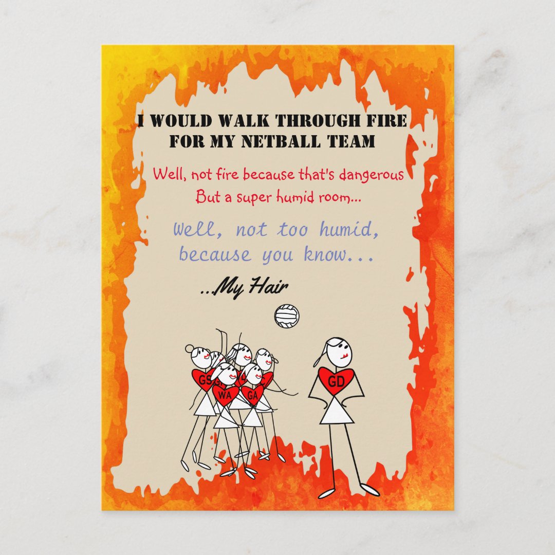 Netball Positions Stick Figures With Funny Quote Postcard | Zazzle