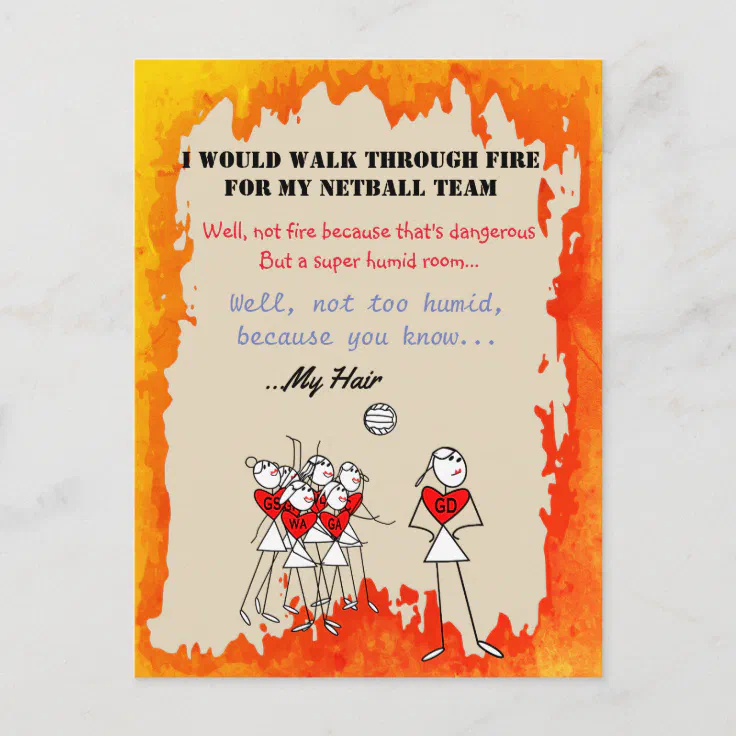 Netball Positions Stick Figures With Funny Quote Postcard | Zazzle