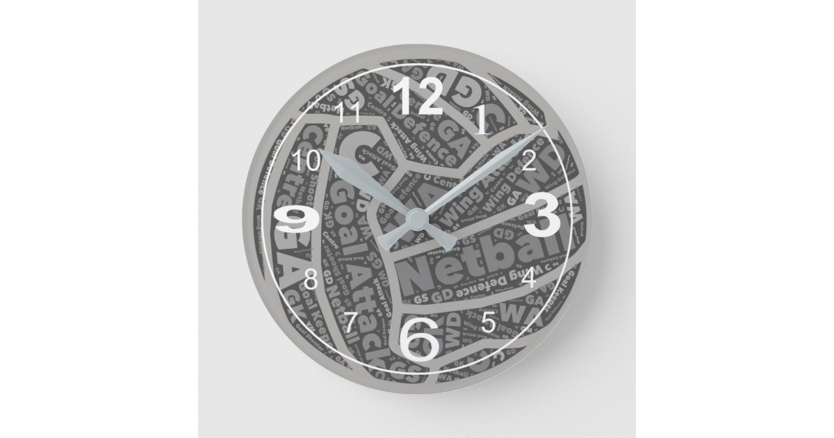 Netball Positions Themed Ball Design Round Clock | Zazzle