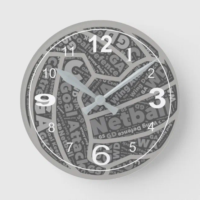 Netball Positions Themed Ball Design Round Clock | Zazzle