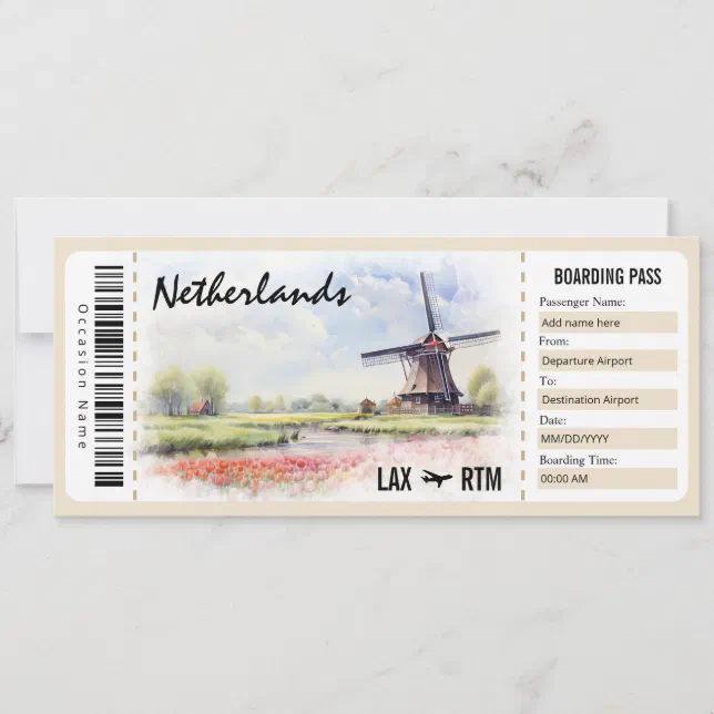 Netherlands Boarding Pass Gift Certificate Invitation | Zazzle