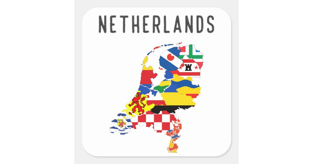 Netherlands country regions province flag map symb square sticker | Zazzle