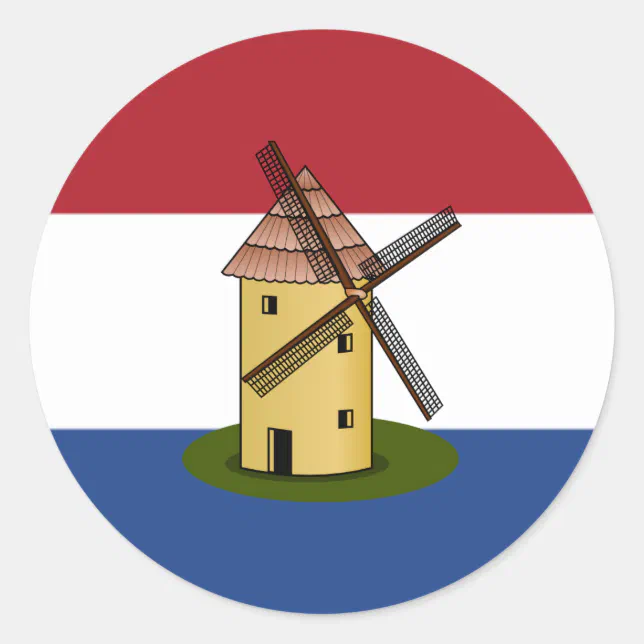 Netherlands Flag and Windmill Classic Round Sticker | Zazzle