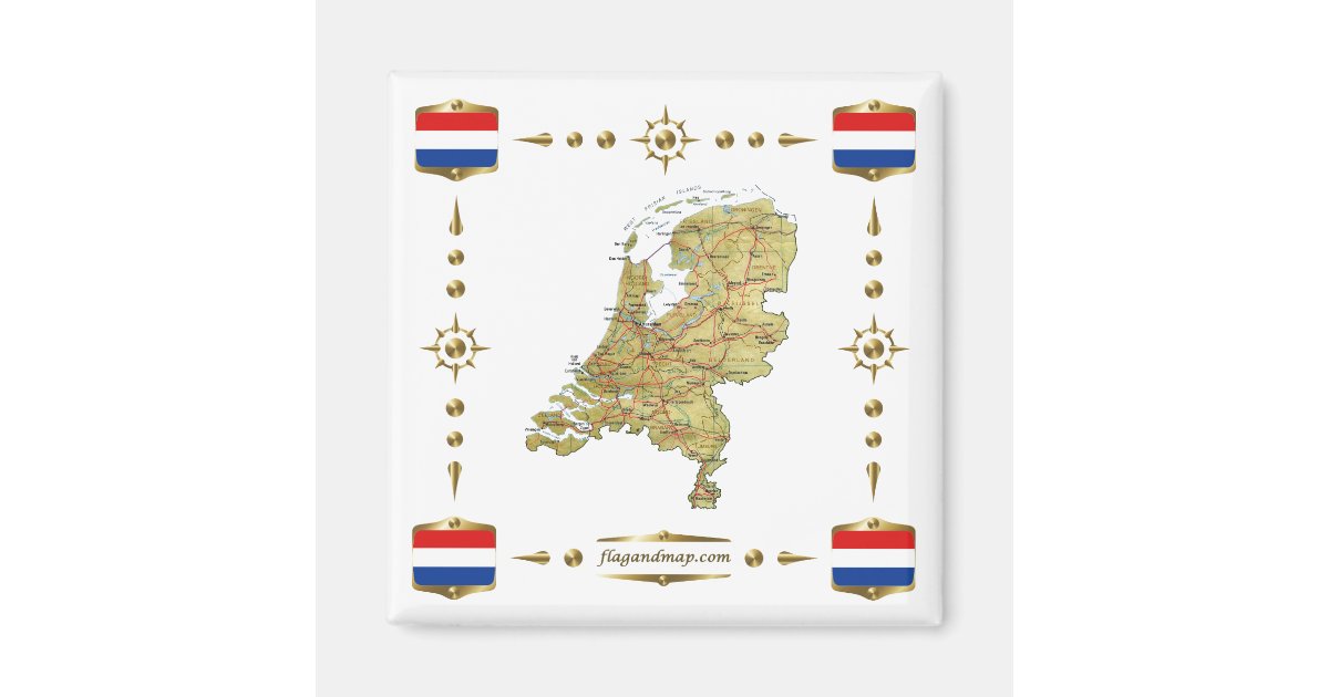 Netherlands Map + Flags Magnet | Zazzle