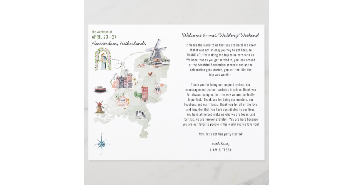 Netherlands Wedding Weekend Welcome Itinerary | Zazzle