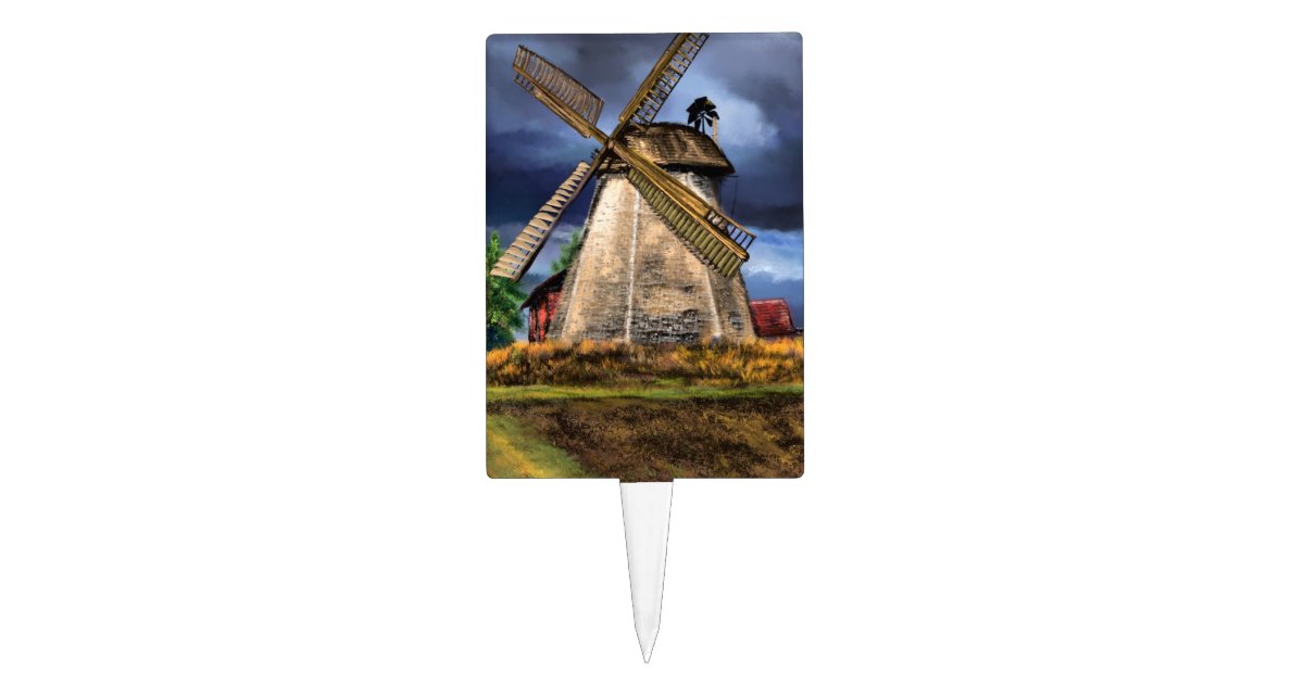 Netherlands Windmill Landscape Cake Topper | Zazzle