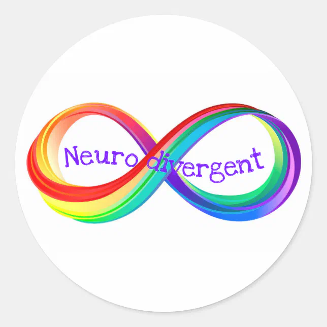 Neurodivergent Rainbow Infinity Symbol Button Classic Round Sticker ...